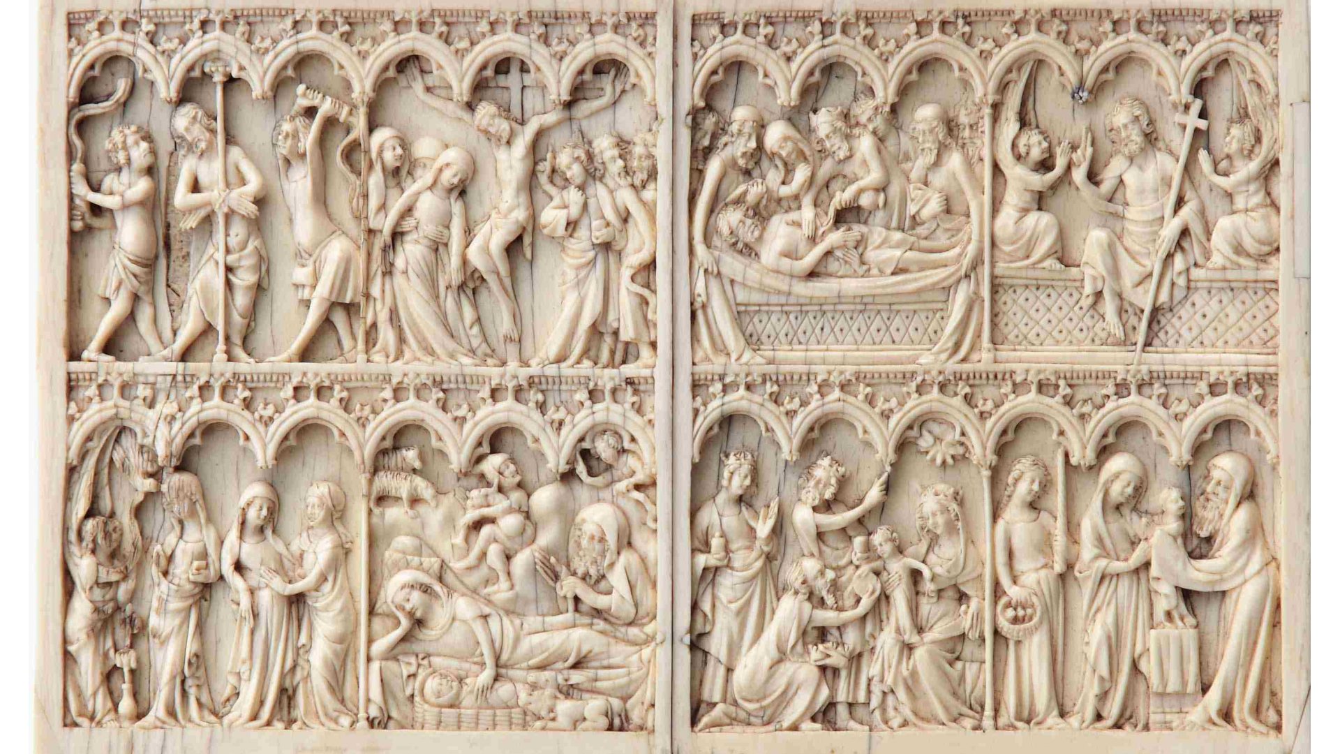 Anonymer französischer Meister - Diptychon mit Szenen aus dem Leben und der Passion Christi ...